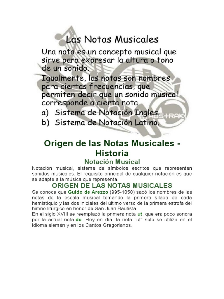 Origen y evolución de las notas musicales | PDF | Notación musical ...