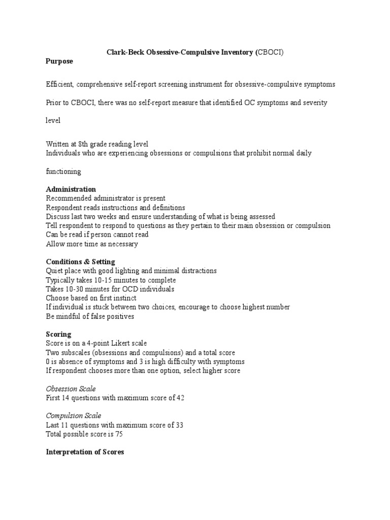 CBOCI | Obsessive–Compulsive Disorder | Applied Psychology