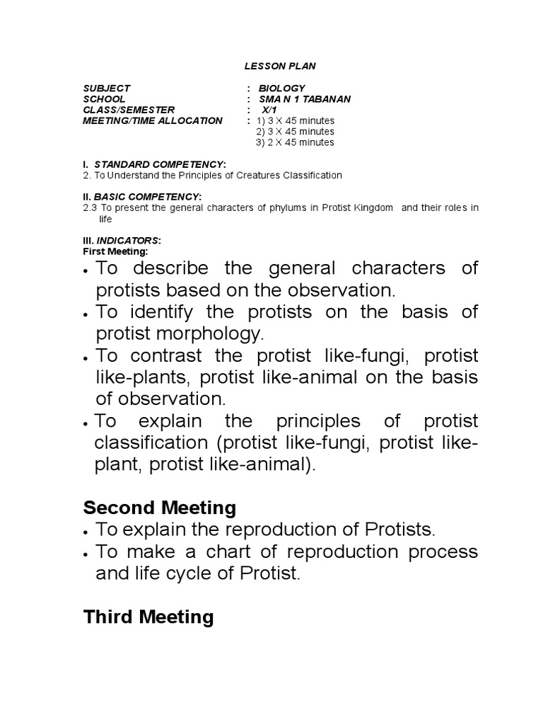 Lesson Plan Protista | Download Free PDF | Biology | Organisms