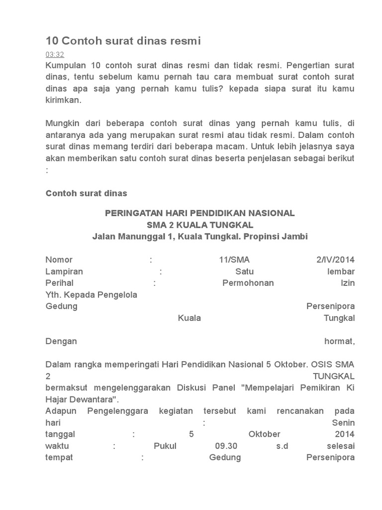 10 Contoh Surat Dinas Resmi | PDF