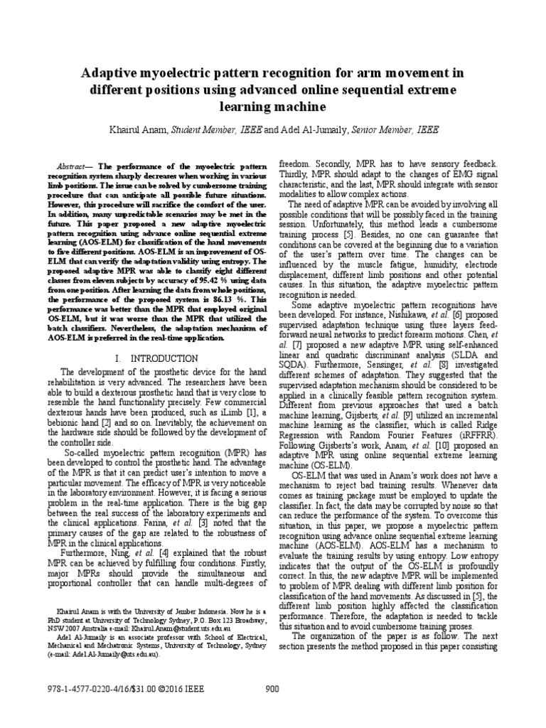 Anam, Al-Jumaily - 2016 - Adaptive Myoelectric Pattern Recognition For Arm Movement in Different ...