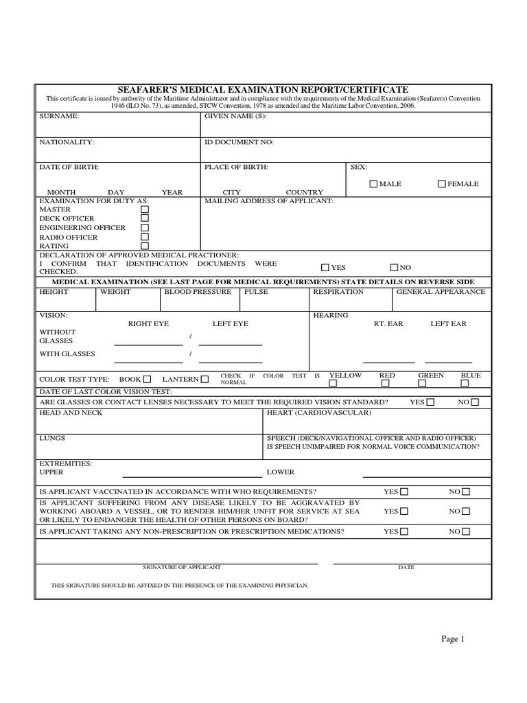 Documents MLC Medical Report | Sailor | Physical Examination
