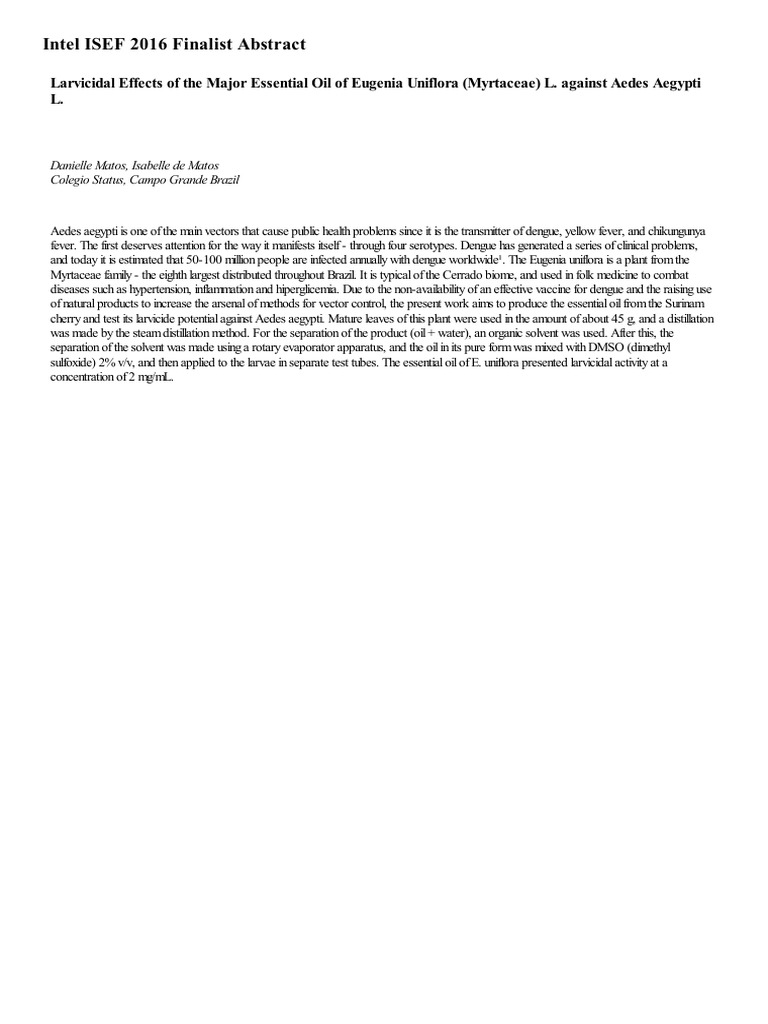 Intel ISEF 2016 Finalist Abstract | PDF