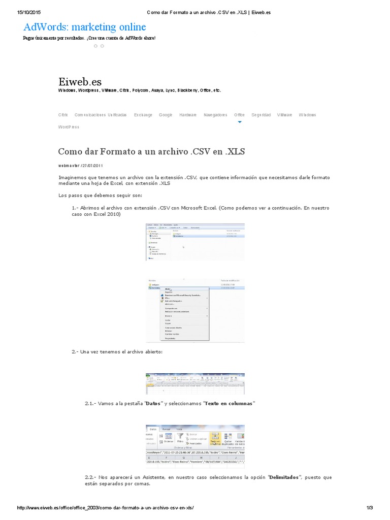 Como Dar Formato A Un Archivo .CSV en .XLS - Eiweb | PDF | Microsoft ...
