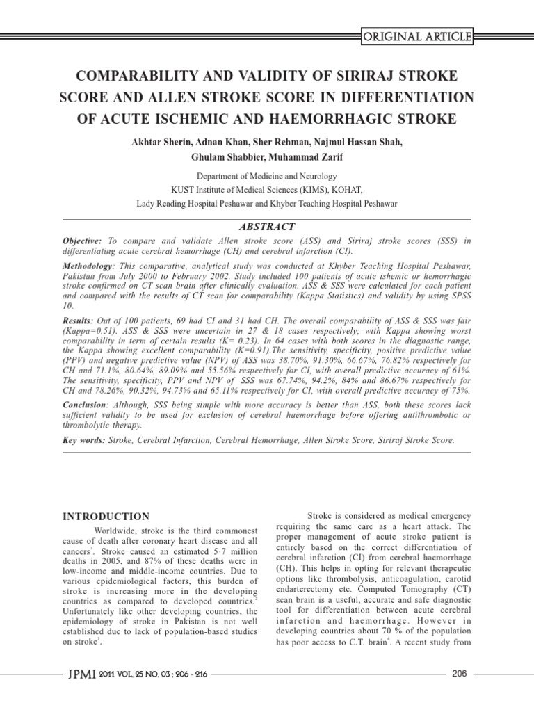 Siriraj Stroke Score PDF | PDF | Stroke | Sensitivity And Specificity