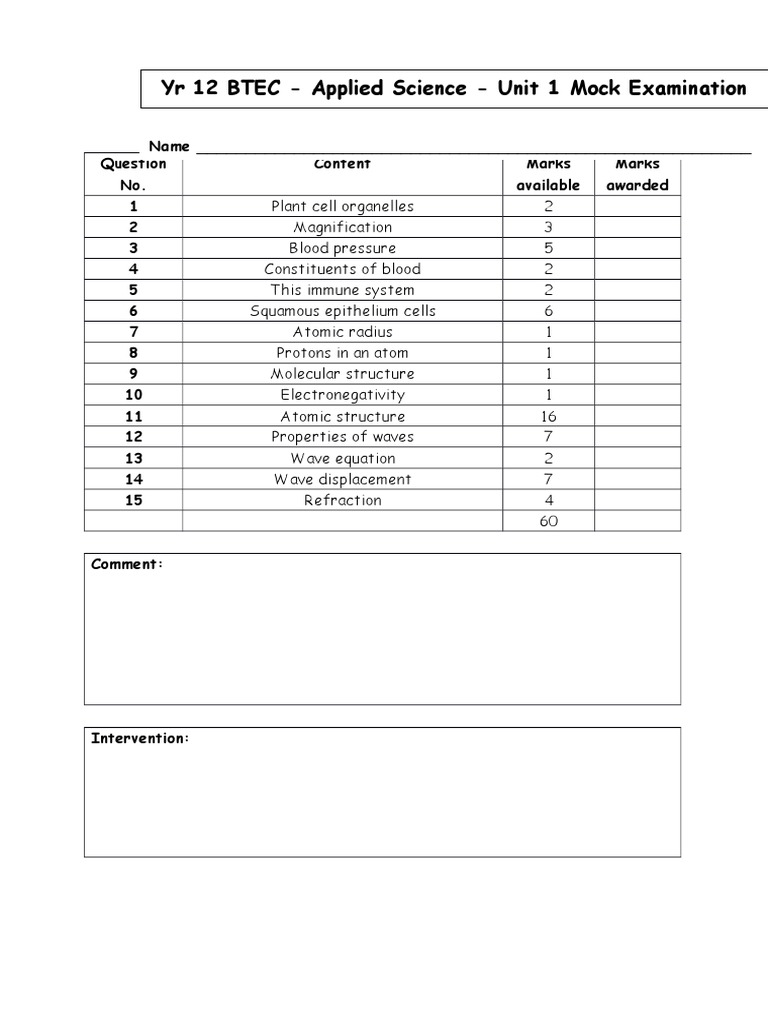Yr12 BTEC - Applied Science - Unit 1 Mock Exam | PDF | Chemical Bond ...