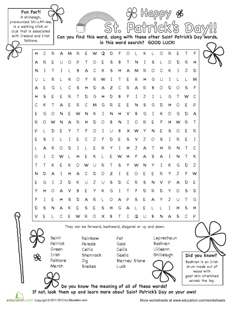 ST Patricks Day Word Search 5 | PDF | Irish Literature | Celtic Folklore