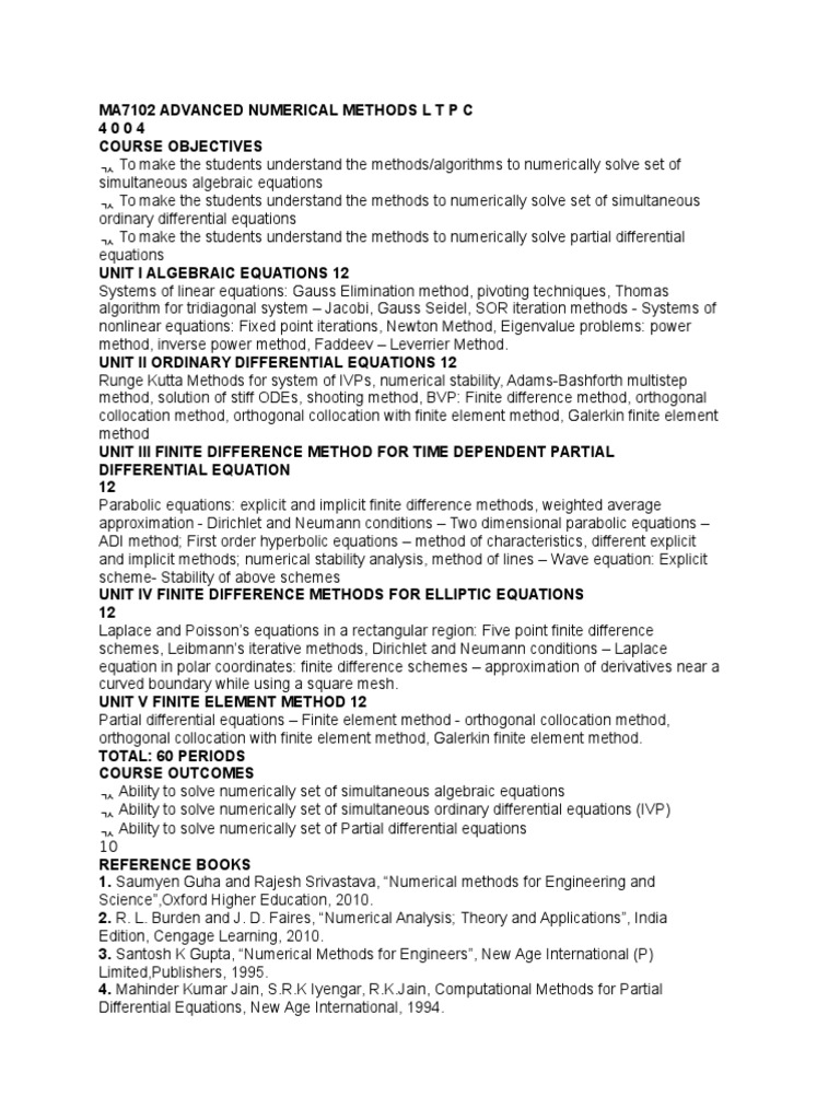 Ma7102 Advanced Numerical Methods L T P C | PDF | Numerical Analysis | Equations