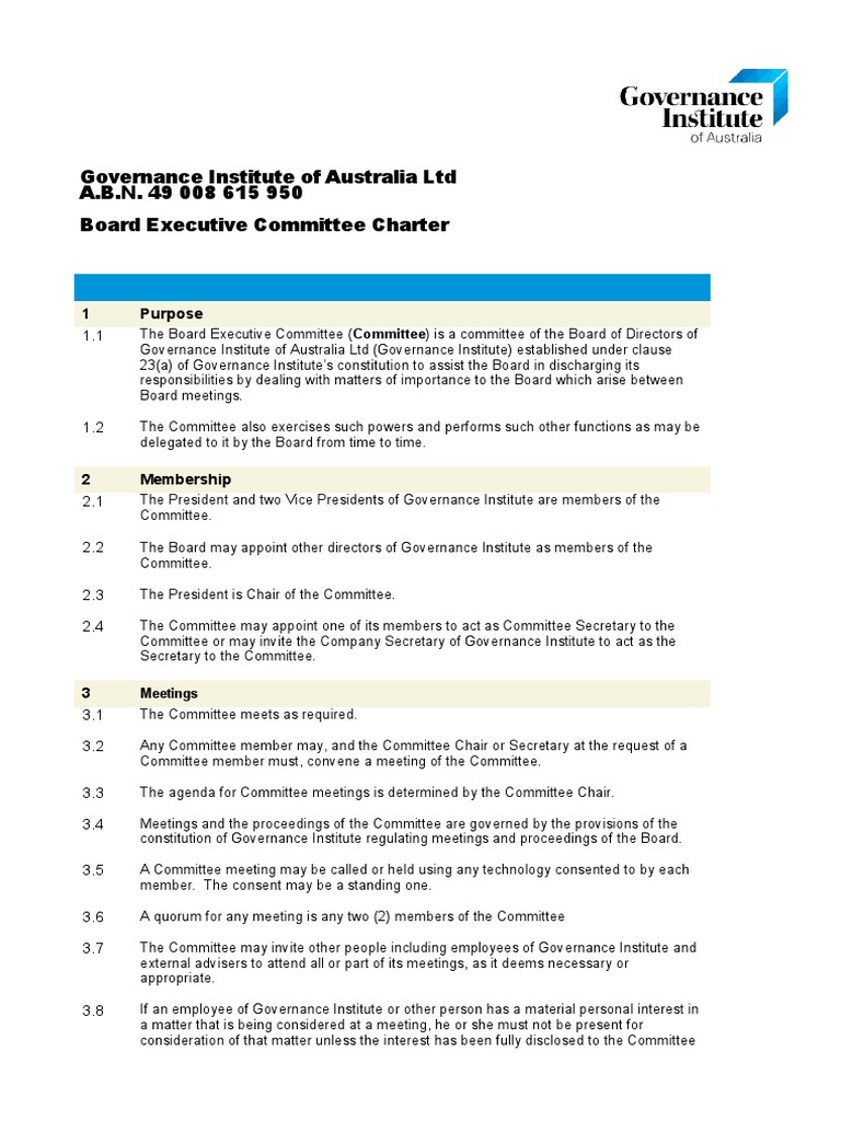 Board Executive Committee Guide | PDF | Committee | Secretary