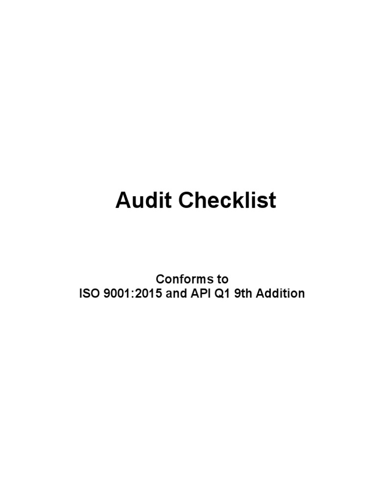 ISO 9001 - 2015 API Q1 Audit Checklist Template | Download Free PDF ...