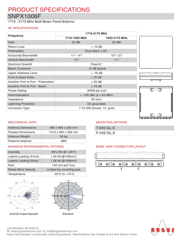 5NPX1006F Multi-Beam Antenna Specs | PDF | Antenna (Radio) | Decibel