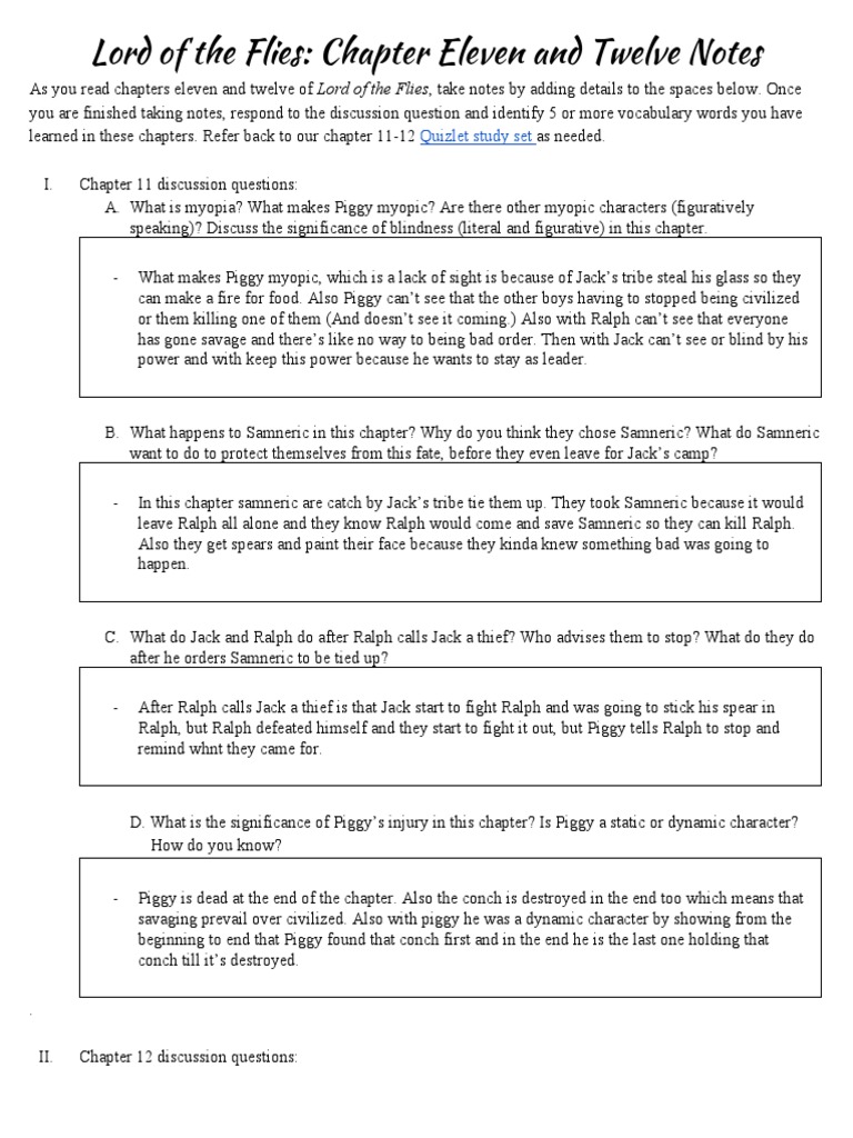 Student Study Guide: Lord of the Flies | PDF | Language Arts ...