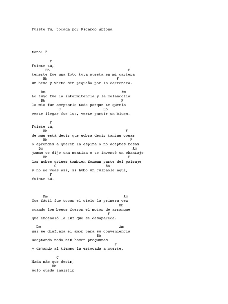 Ricardo Arjona - Fuiste Tu | PDF | Ocio | Entretenimiento (general)