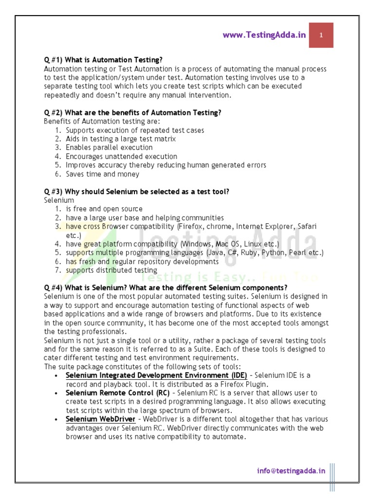 222 Selenium Interview Questions With Answers | PDF | Selenium (Software) | Html Element