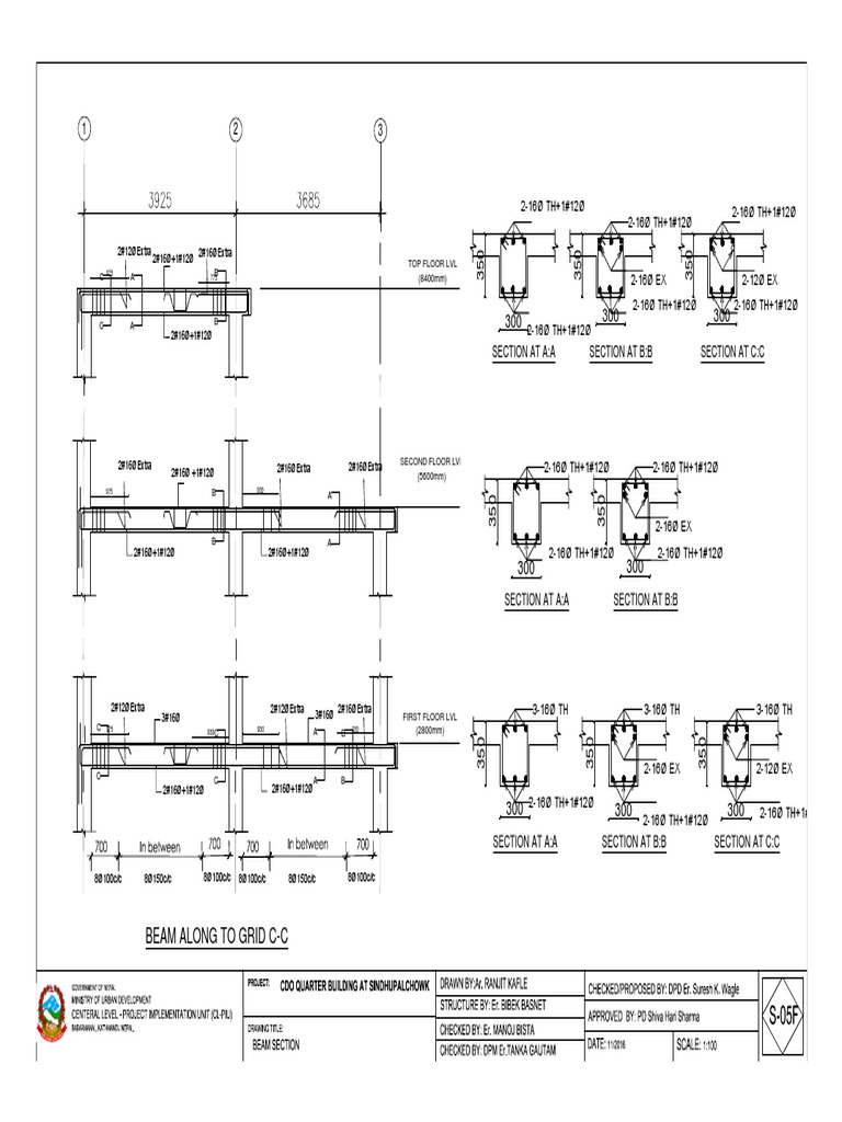 Beam Along To Grid C-C: A B Top Floor LVL (8400mm) C | PDF