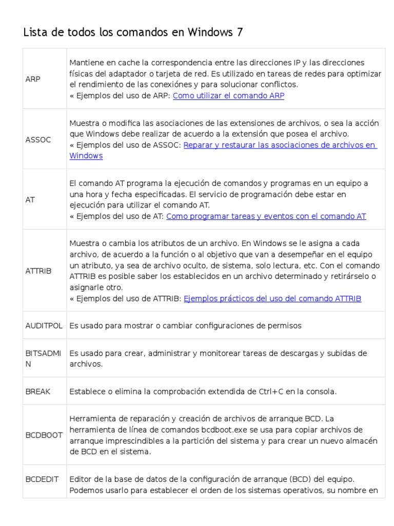 Lista de Comandos Ms-DOS | PDF | Interfaz de línea de comando | Archivo de computadora