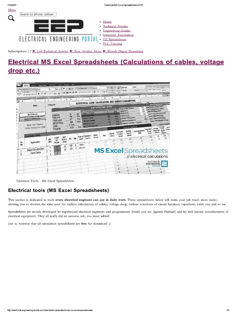 Electrical MS Excel Spreadsheets - EEP | PDF