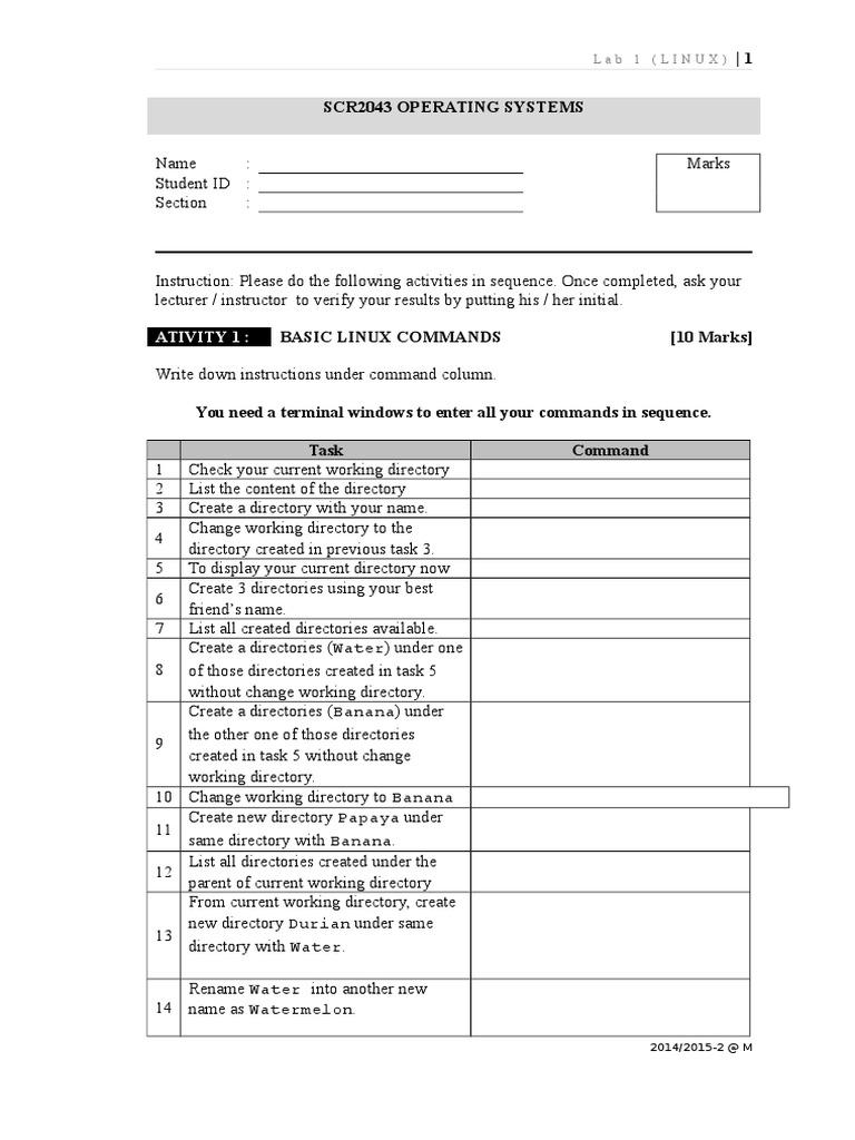 Lab (UNIX) v3 | PDF | Directory (Computing) | Operating System