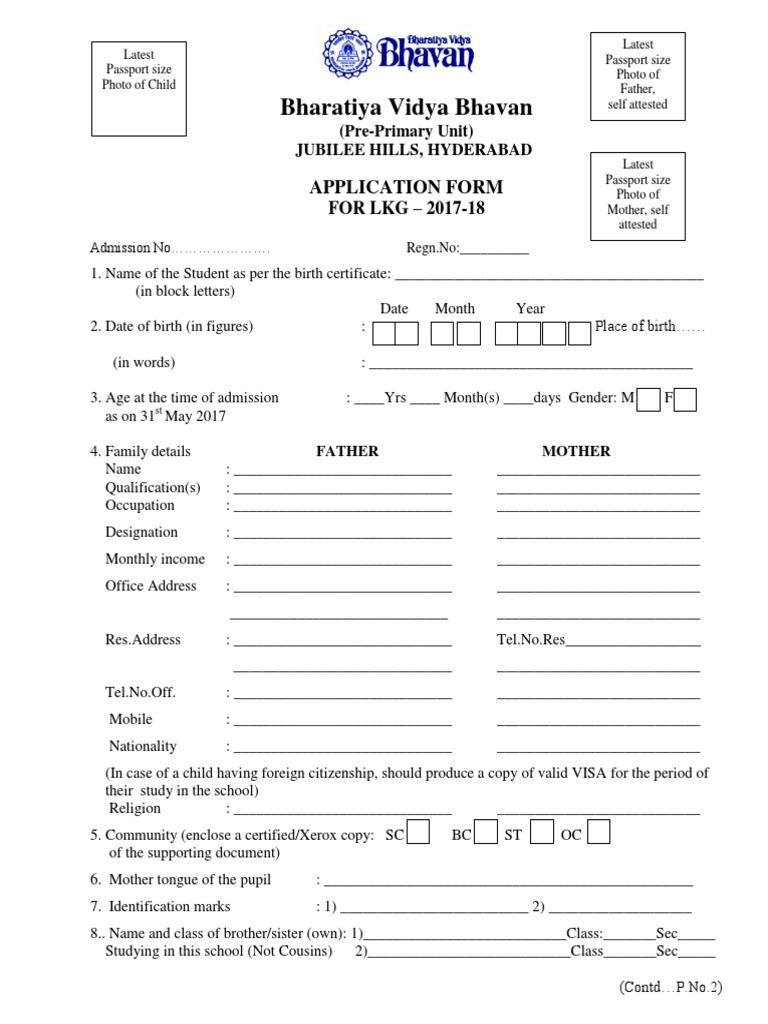 LKG Application Form 2017 18 | PDF | Birth Certificate | Government And ...