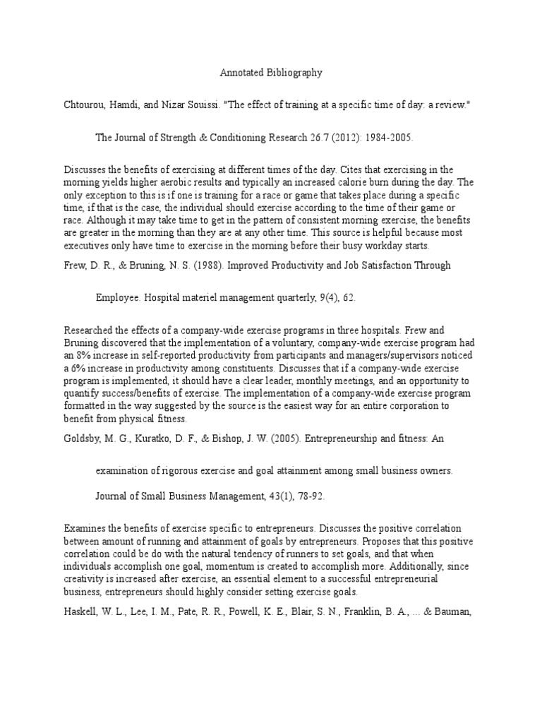 Annotated Bibliography | PDF | Physical Exercise | Physical Fitness