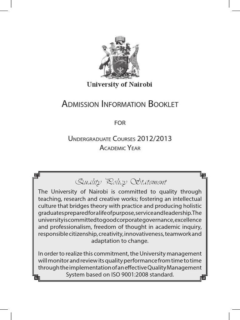 University of Nairobi Admission Information Booklet2012 2013 | Bachelor Of Science | Academic Degree
