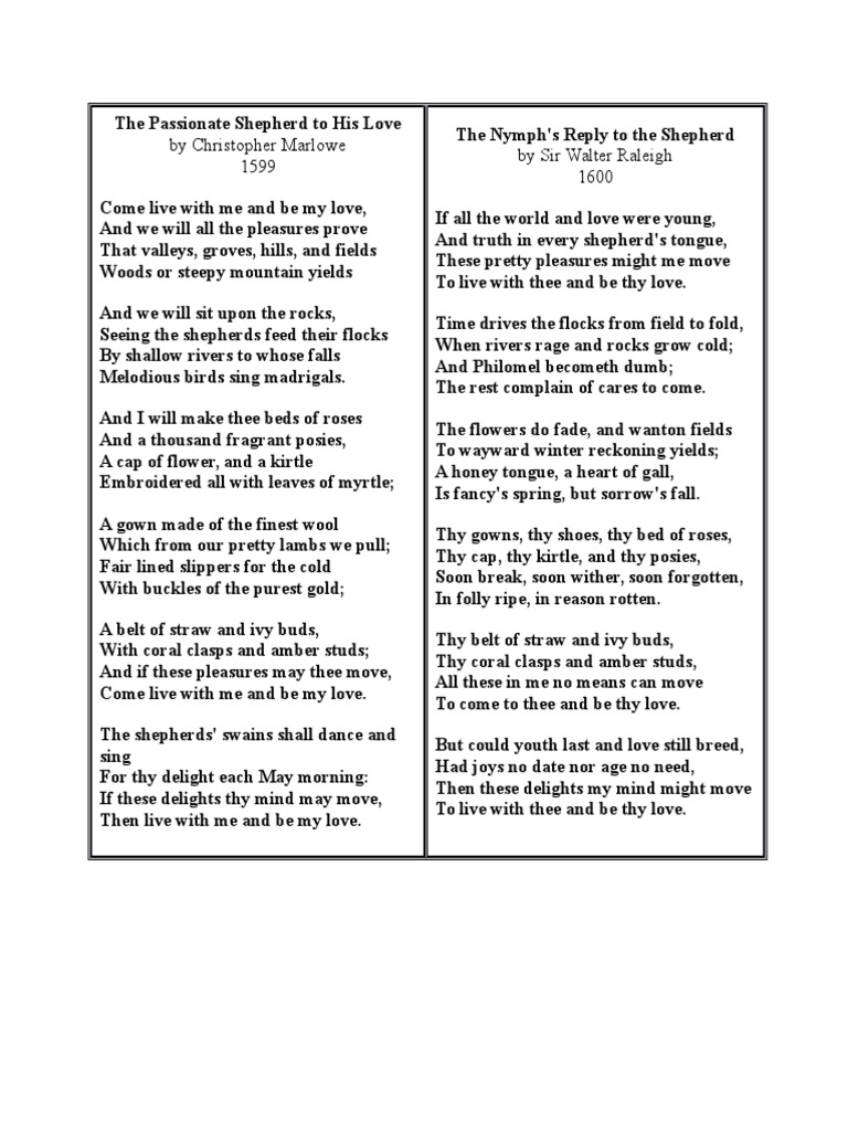 The Passionate Shepherd To His Love | PDF | Poems | Poetry