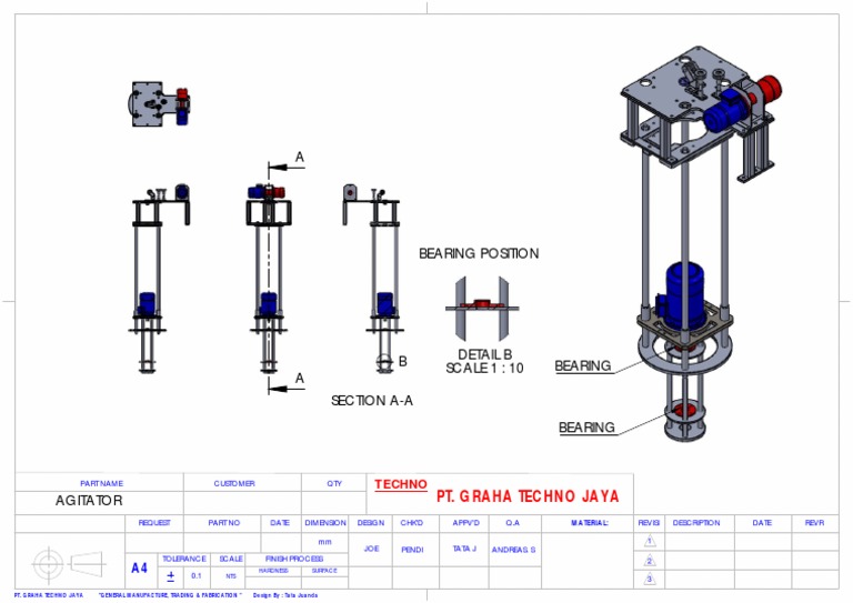Detailed engineering drawing of an agitator part with specifications ...