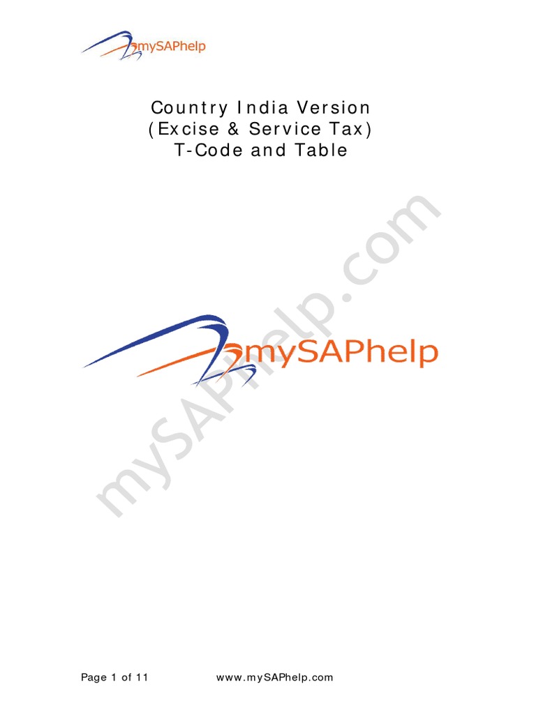SAP CIN Excise Tables & Transaction Codes | PDF