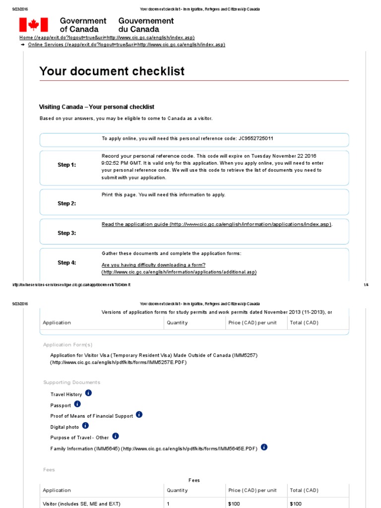 Your Document Checklist - Immigration, Refugees and Citizenship Canada ...