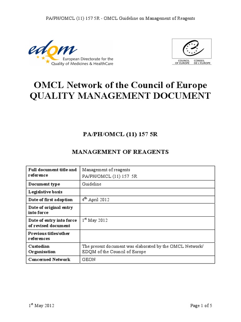 OMCL Reagent Management Guidelines | PDF | Shelf Life | Verification ...