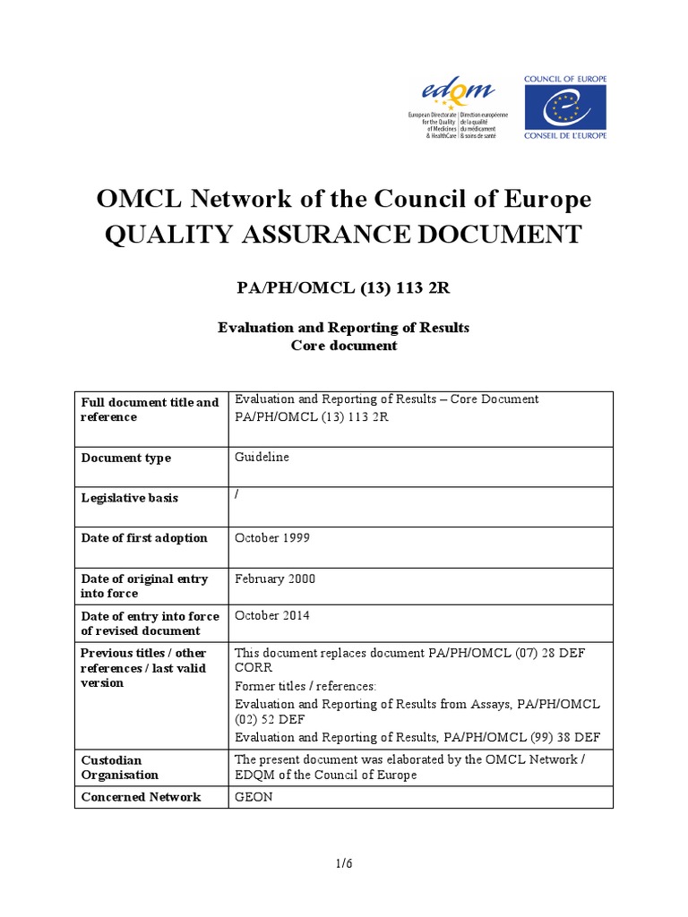 OMCL Network Guideline for Evaluating and Reporting Test Results | PDF ...
