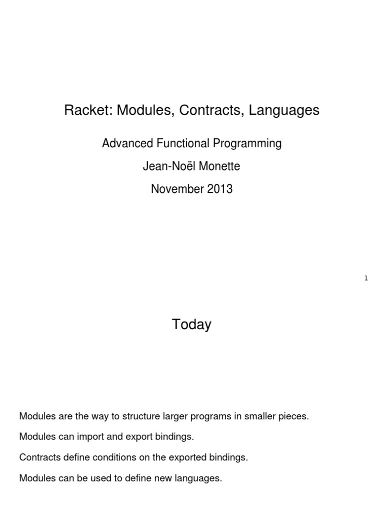 Racket: An Introduction to Modules, Contracts, Languages | PDF