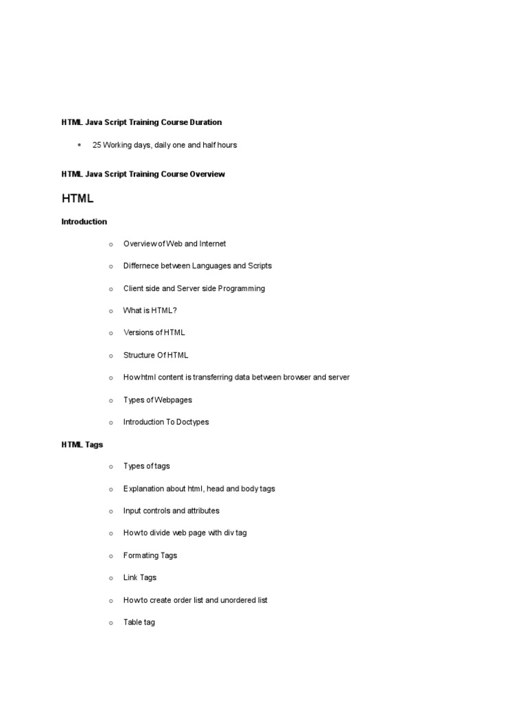 Html Java Script Syllabus Pdf Html Element Html 0626