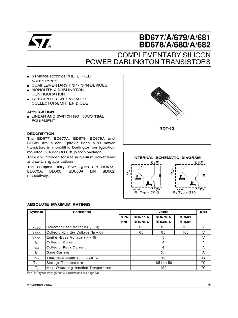 Complementary Silicon Serie BD 600 | PDF | Bipolar Junction Transistor ...