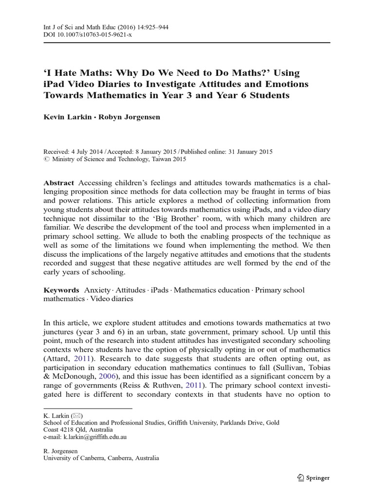 I Hate Maths Why Do We Need To Do Maths' Using | PDF | Attitude ...