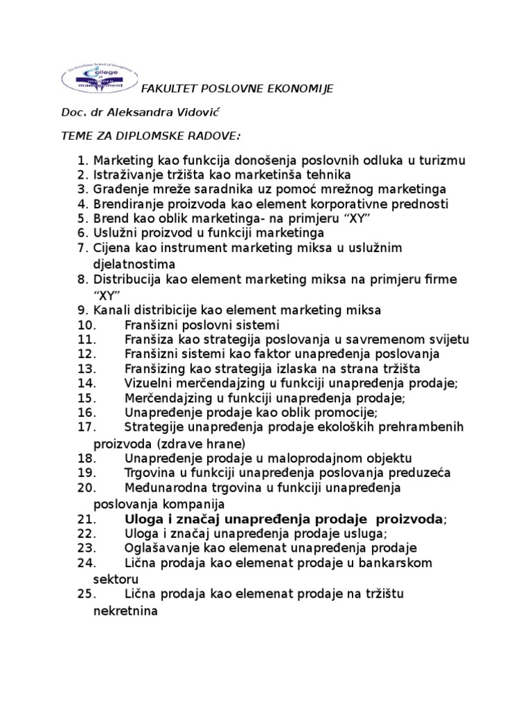 Teme Za Diplomski | PDF
