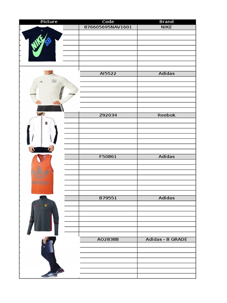 Adidas and Nike Apparel Inventory | PDF | Adidas | Sports Clothing