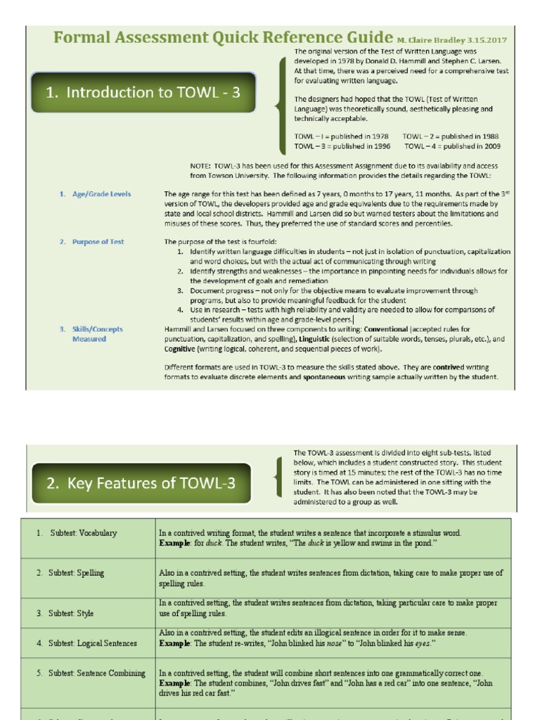 TOWL-4 Assessment Scoring Guide | PDF | Sentence (Linguistics ...