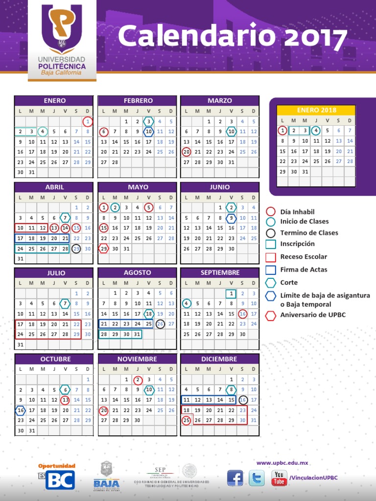 Calendario UPBC 2017 | PDF | Calendar | Weather