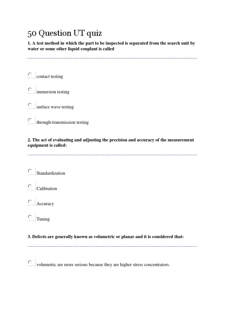 50 Question UT Quiz | PDF | Ultrasound | Waves