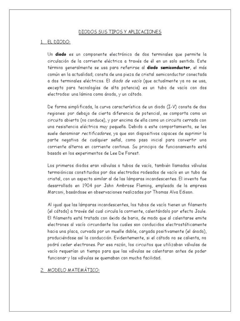 Tipos y Aplicaciones de Diodos | PDF | Diodo | Tubo vacío
