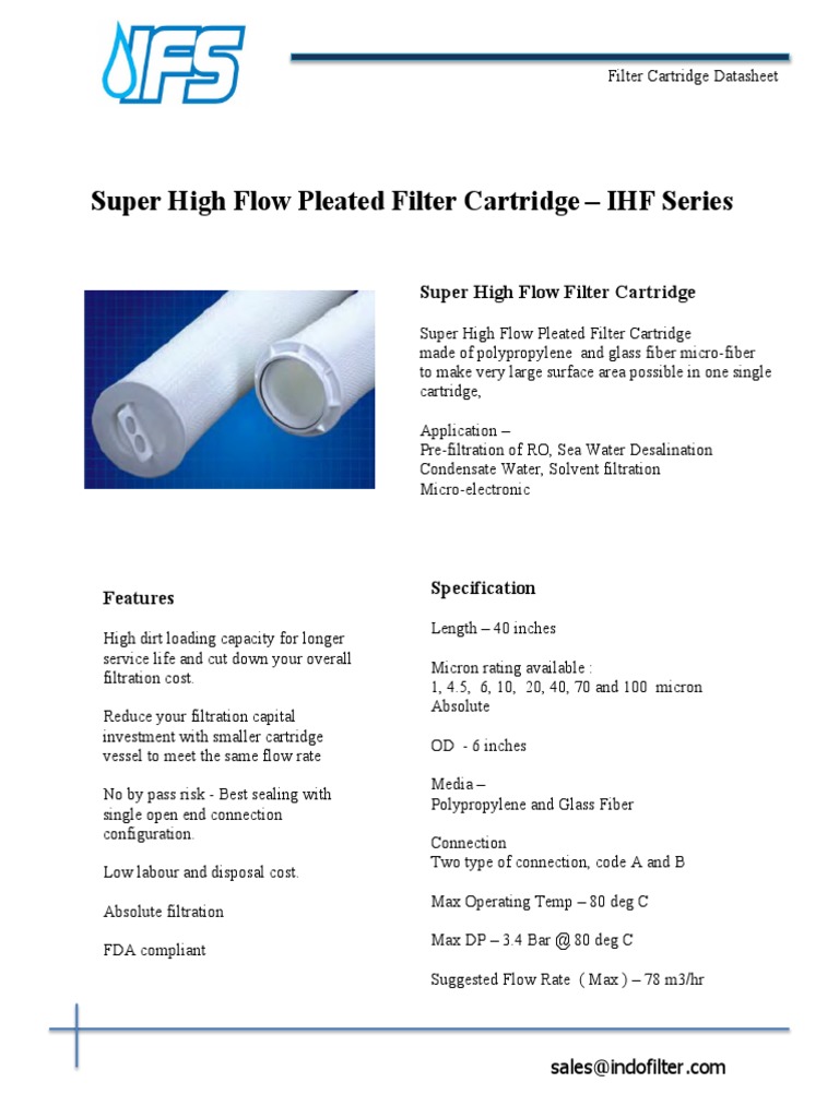 IFS IHF Filter Cartridge | PDF | Filtration | Chemical Engineering