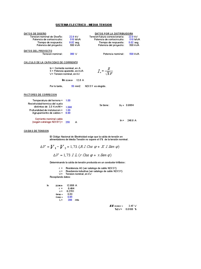 Calculo Media Tension Conductor PDF | PDF | Energia electrica | Voltio