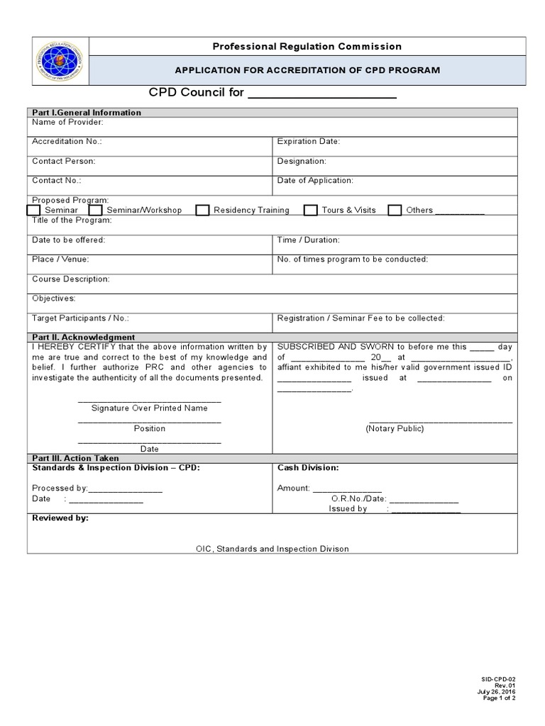 CPD SID 02 Rev 01 Application Form of CPD Program | Identity Document ...