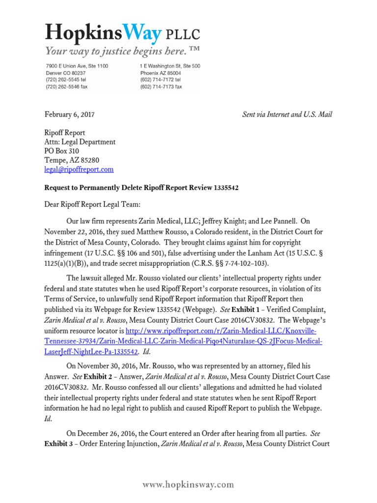 Zarin Medical LLC Jeffrey A. Knight and Lee Pannell v. Mathew Rousso ...