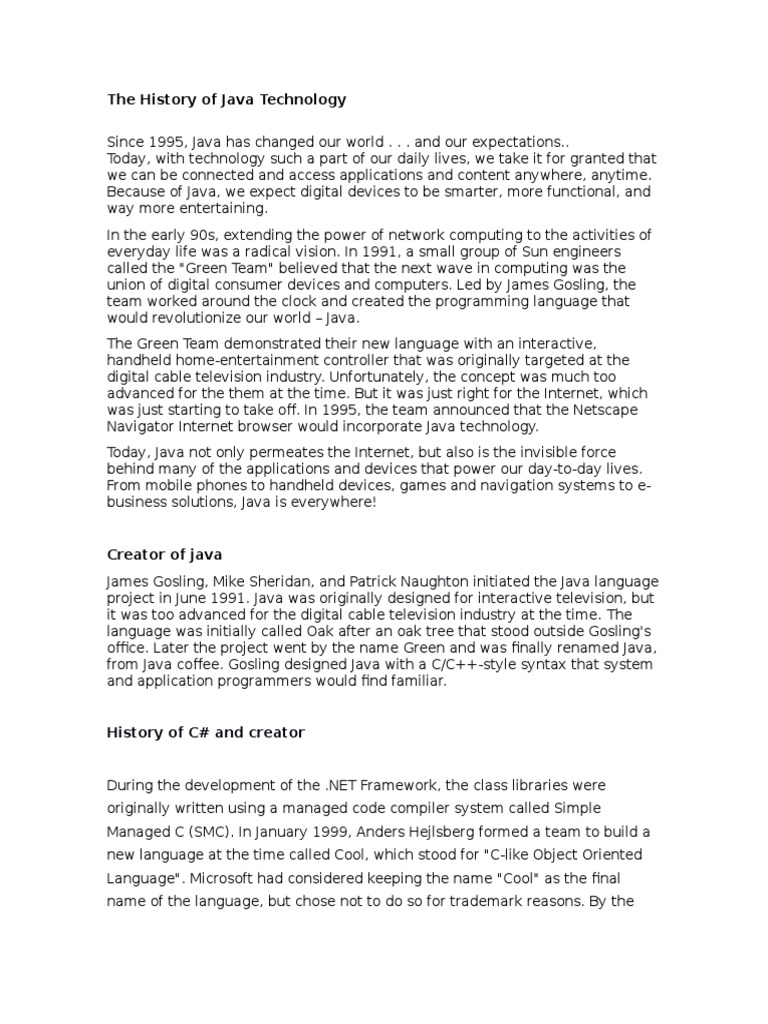 The History of Java Technology: James Gosling Patrick Naughton | PDF ...