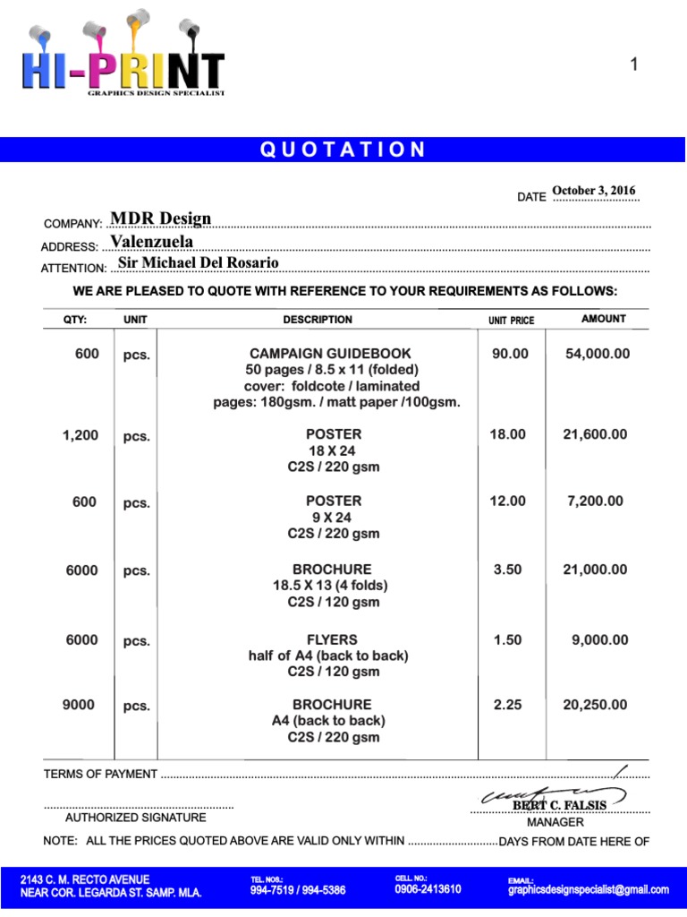 Sample Quotation | PDF