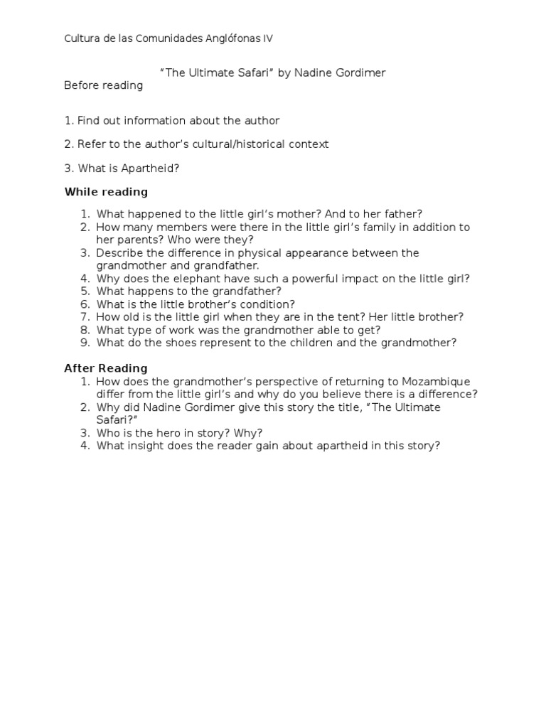 The Ultimate Safari - Reading Guide | PDF