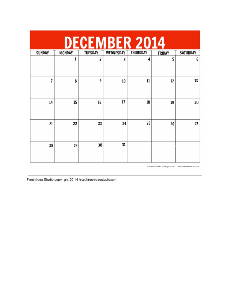 BlankDecemberCalendar-FreePrintable PNG | PDF