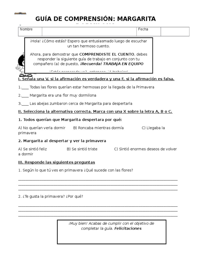 Recurso Guia de Aprendizaje Margarita Dormilona | PDF